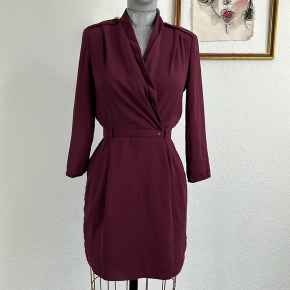 Wilfred | Dresses | Wilfred V Neck Long Sleeve Wrap Dress Maroon ...